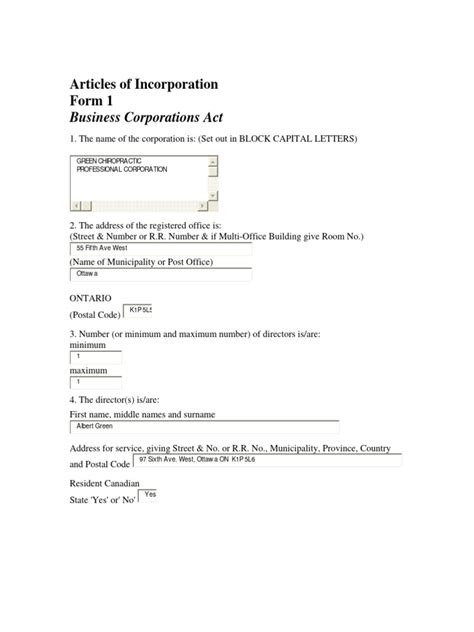 Articles Incorporation Sample Pdf Corporations Civil Law Legal