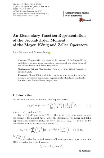 Pdf An Elementary Function Representation Of The Second Order Moment Of The Meyer König And