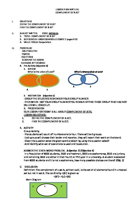 Complement Of A Set Pdfcoffeecom