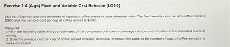 Solved Exercise 1 4 Algo Fixed And Variable Cost Behavior