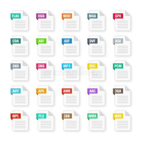 Common System File Formats Document Types And Extensions Flat Style Icons Collection Stock