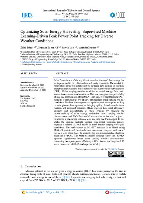 Pdf Optimizing Solar Energy Harvesting Supervised Machine Learning