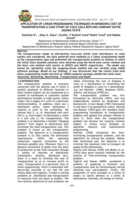 Pdf Application Of Linear Programming Techniques In Minimizing Cost