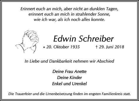 Traueranzeigen Von Edwin Schneider Sich Erinnernde