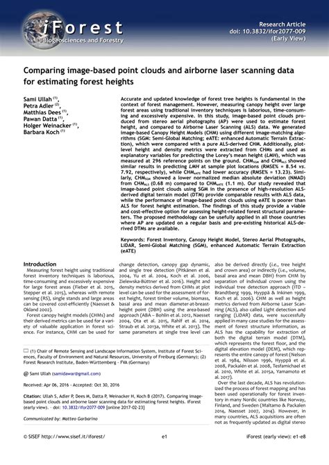 Pdf Comparing Image Based Point Clouds And Airborne Laser Scanning Data For Estimating Forest