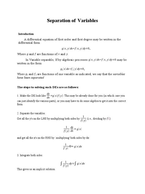 Separation Of Variables Pdf Applied Mathematics Mathematical Analysis