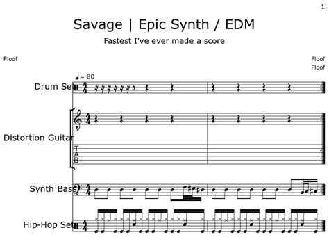 savage epic synth edm sheet music for drum set distortion guitar