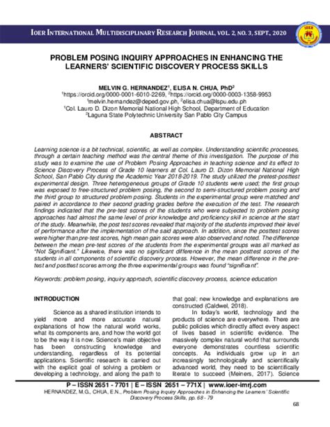 Pdf Problem Posing Inquiry Approaches In Enhancing The Learners Scientific Discovery Process
