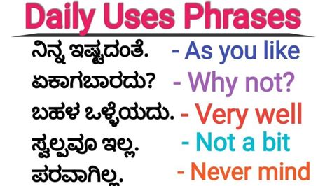 Daily Uses English Phrases With Kannada Meaning