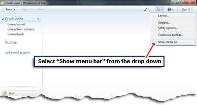 Windows Live Mail Toolbar Missing