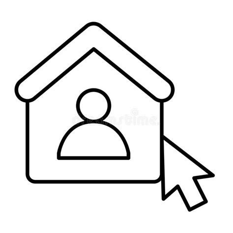Home User And Mouse Cursor Thin Line Icon Remote Work Concept Vector Graphics Stock