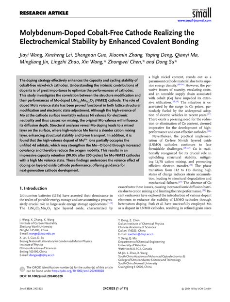 Molybdenum‐doped Cobalt‐free Cathode Realizing The Electrochemical