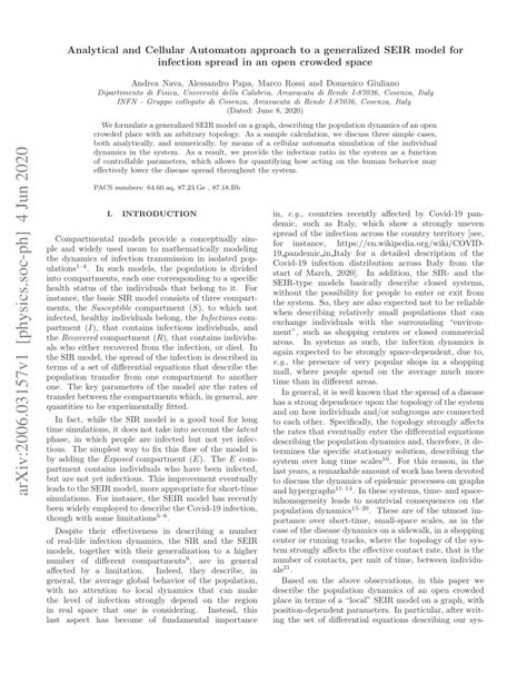 Pdf Analytical And Cellular Automaton Approach To A Generalized Seir Model For Infection