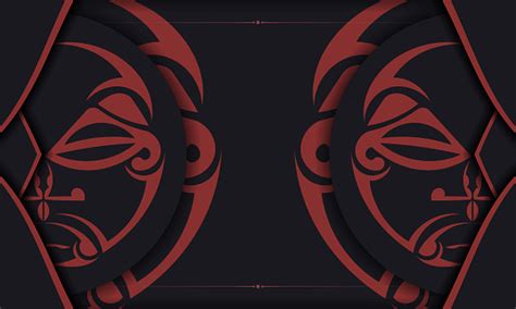 패니언 스타일의 장식으로 얼굴이있는 엽서의 인쇄 가능한 디자인을위한 템플릿 신장식의 마스크와 로고와 텍스트에 대한 장소 검은 벡터 배너 마야에 대한 스톡 벡터 아트 및 기타