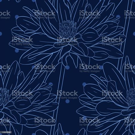꽃 무음 패턴 꽃에 식물 꽃 잉크 스케치와 가지 달리아 명함 배너 포스터 포장 직물 노트북 초대를 위한 패션 꽃 무늬 달리아에 대한 스톡 벡터 아트 및 기타 이미지 Istock