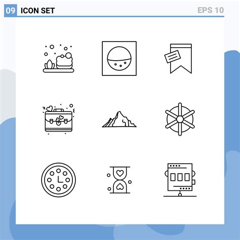 Group Of 9 Modern Outlines Set For Scene Nature Text Landscape Love Editable Vector Design