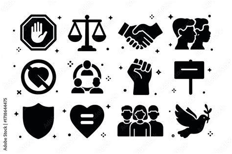 Symbols Of Inclusion Anti Discrimination Solid Icons Set Of Stop Sign