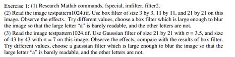 solved exercise 1 1 ﻿research matlab commands fspecial