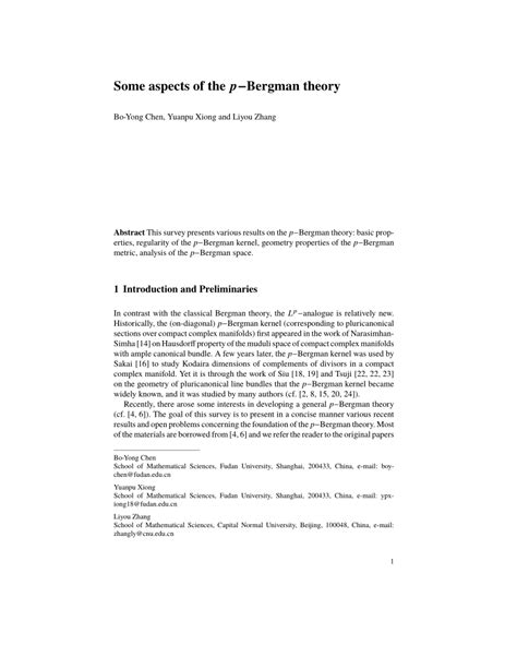 Pdf Some Aspects Of The P−bergman Theory