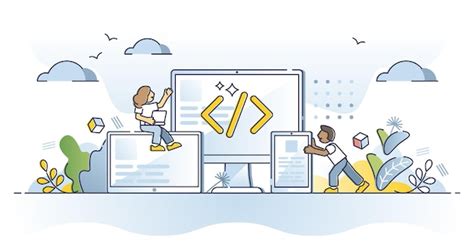 Premium Vector Cross Platform Technology And Mobile Application Development Outline Concept