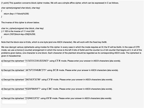 Solved 1 Point This Question Concerns Block Cipher Modes