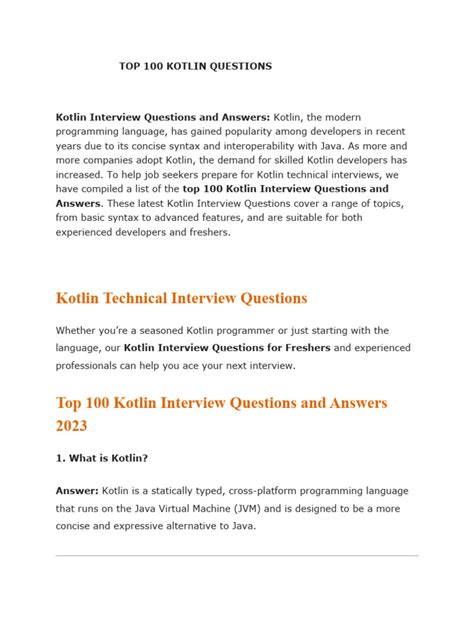 Kotlin 100 Questiom Pdf Class Computer Programming Method Computer Programming