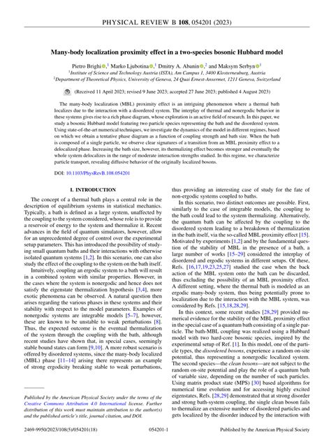 Pdf Many Body Localization Proximity Effect In A Two Species Bosonic Hubbard Model