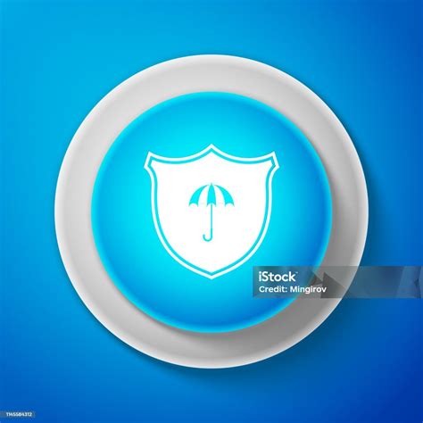 파란색 배경에 고립 된 방수 아이콘입니다 방패와 우산 물 보호 표지판 방수 기호입니다 원 파란색 버튼을 클릭 합니다 벡터 일러스트 3차원 형태에 대한 스톡 벡터 아트 및