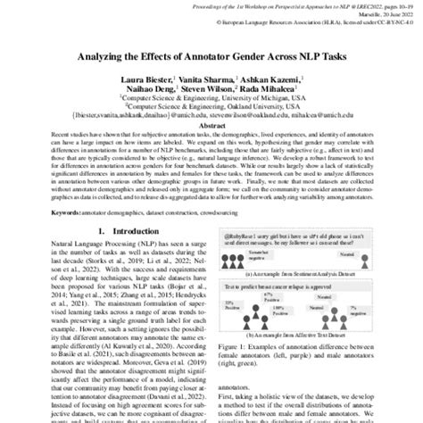 Analyzing The Effects Of Annotator Gender Across Nlp Tasks Acl Anthology