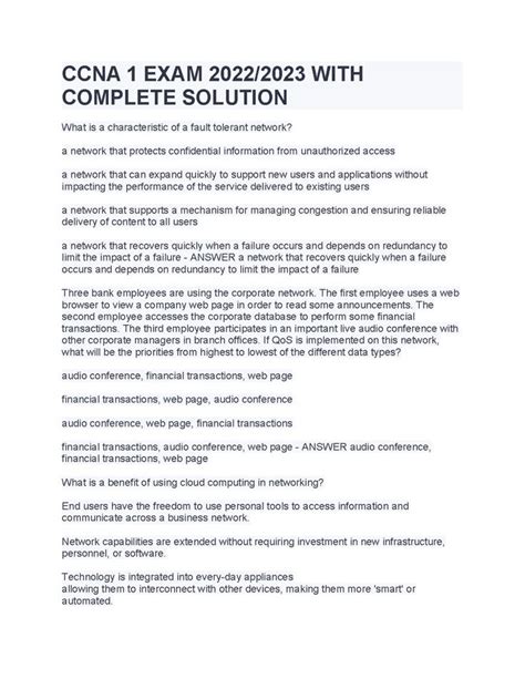 Ccna 1 Exam 20222023 With Complete Solution Ccna Exam Past Exam Papers