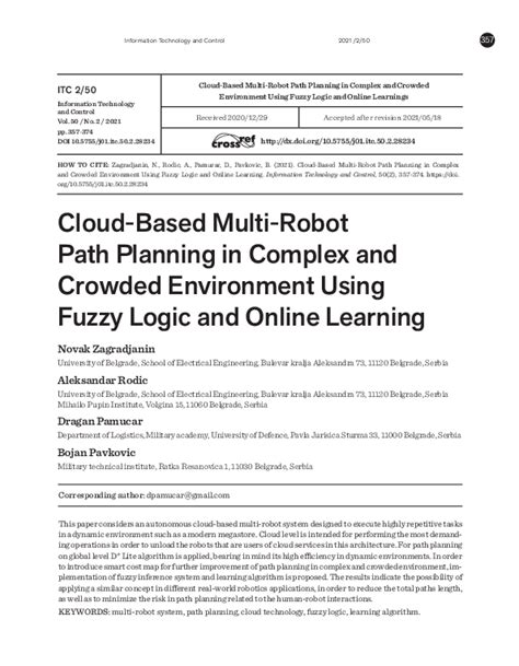 (PDF) Cloud-Based Multi-Robot Path Planning in Complex and Crowded Environment Using Fuzzy Logic ...