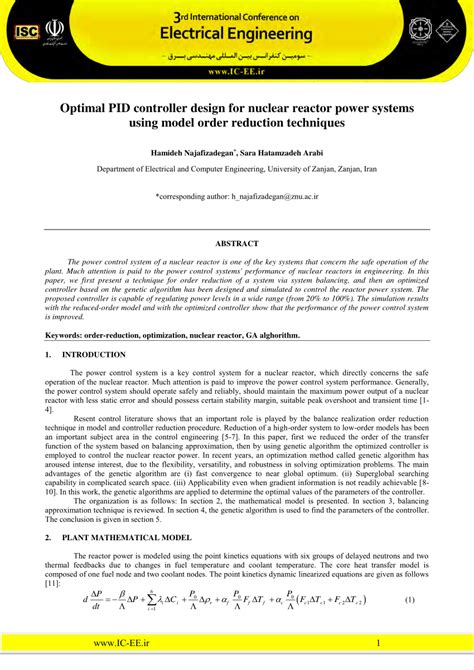 PDF Optimal PID Controller Design For Nuclear Reactor Power Systems Using Model Order
