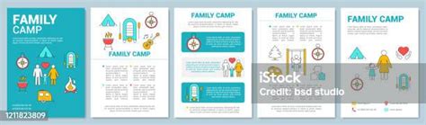 부모와 자식 국가 캠프 브로셔 템플릿 레이아웃입니다 전단지 소책자 선형 그림이있는 전단지 인쇄 디자인 잡지 연례 보고서 광고 포스터에 대한 벡터 페이지 레이아웃 아이에 대한