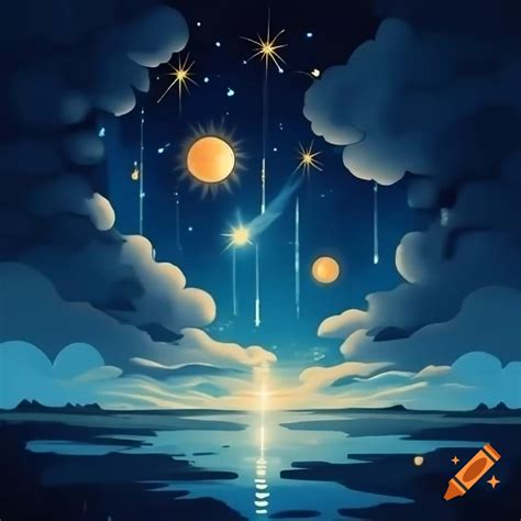 Starry Sky With Shimmering Raindrops And Warm Sunlight On Craiyon