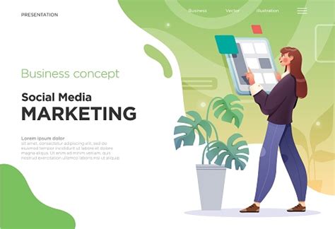 웹 사이트 또는 앱의 프레젠테이션 슬라이드 템플릿 또는 방문 페이지입니다 비즈니스 컨셉 일러스트레이션 현대적인 플랫 스타일 벡터