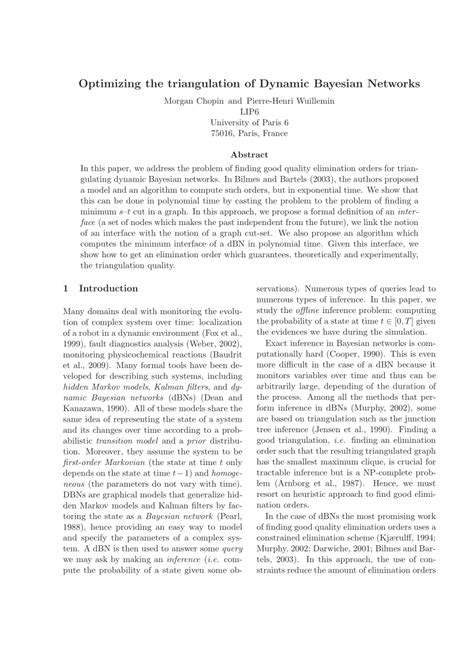 Pdf Optimizing The Triangulation Of Dynamic Bayesian Networks
