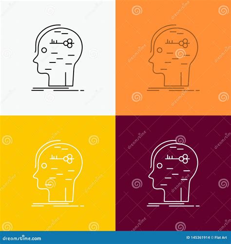 Brain Hack Hacking Key Mind Icon Over Various Background Line Style Design Designed For