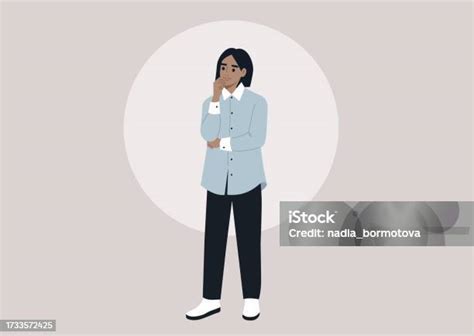 백일몽에서 길을 잃은 젊은 사색가 캐릭터 손에 턱을 얹고 걱정하는에 대한 스톡 벡터 아트 및 기타 이미지 걱정하는 결정