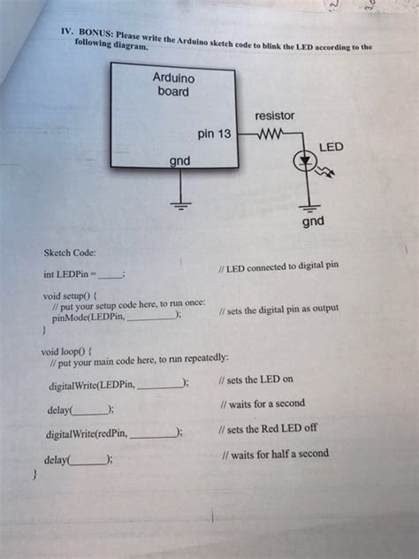solved write the arduino sketch code to blank the led