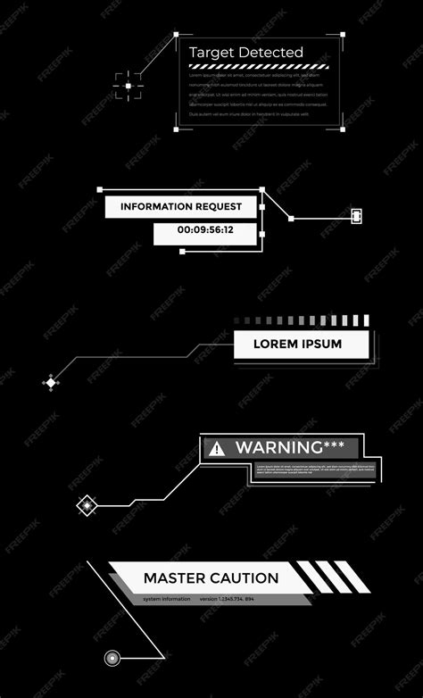 설명선 제목 배너 미래형 디지털 라인 텍스트 프레임 상자 및 레이블 템플릿 집합 팝업 또는 설명 상자 말풍선 간단한 커뮤니케이션의 인터페이스 디자인 요소 프리미엄 벡터