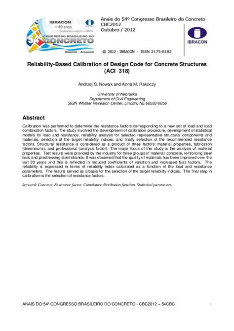 Pdf Reliability Based Calibration Of Design Code For Concrete Structures Aci 318