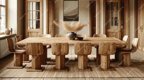 Natural Oak Wood Dining Table And Chairs In Neutral Modern Interior