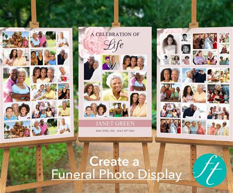 Pink Funeral Photo Display With Three Funeral Posters Funeral Templates