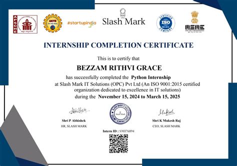 Python Internship Slashmark Programming Careergrowth Rithvi Grace