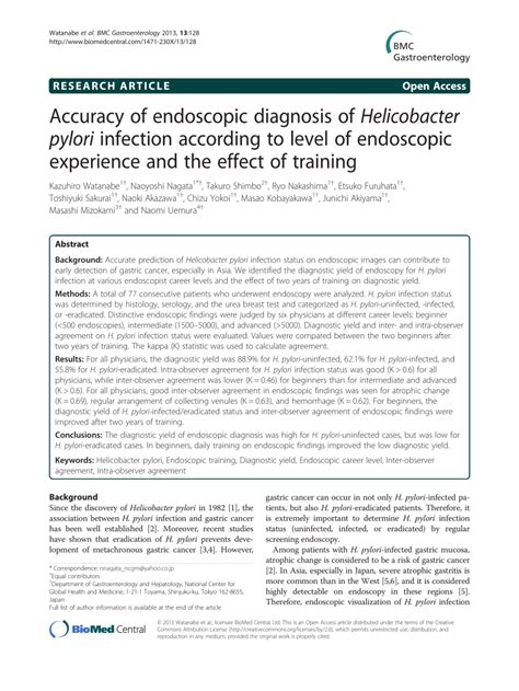 Pdf Accuracy Of Endoscopic Diagnosis Of Helicobacter Pylori Infection