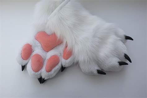 White Four Finger Furry Paws Fur Handpaws With Salmon Pink Pads Etsy