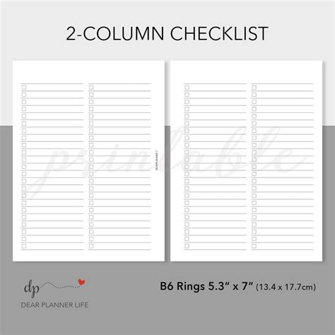 two column checklist page printable pdf b10 dearplannerlife