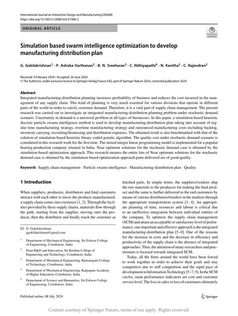 Simulation Based Swarm Intelligence Optimization To Develop