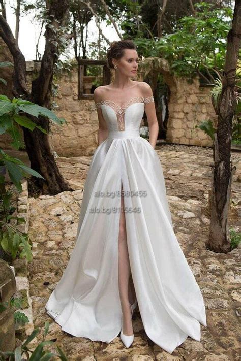 Сватбена рокля от сатен Xs S M L Xl Xxl Xxxl Рокля Дамско бял Облекло София Елегантна