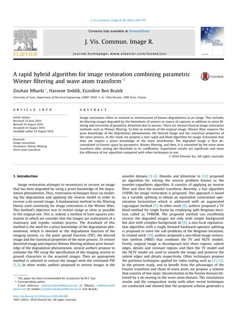 pdf a rapid hybrid algorithm for image restoration combining